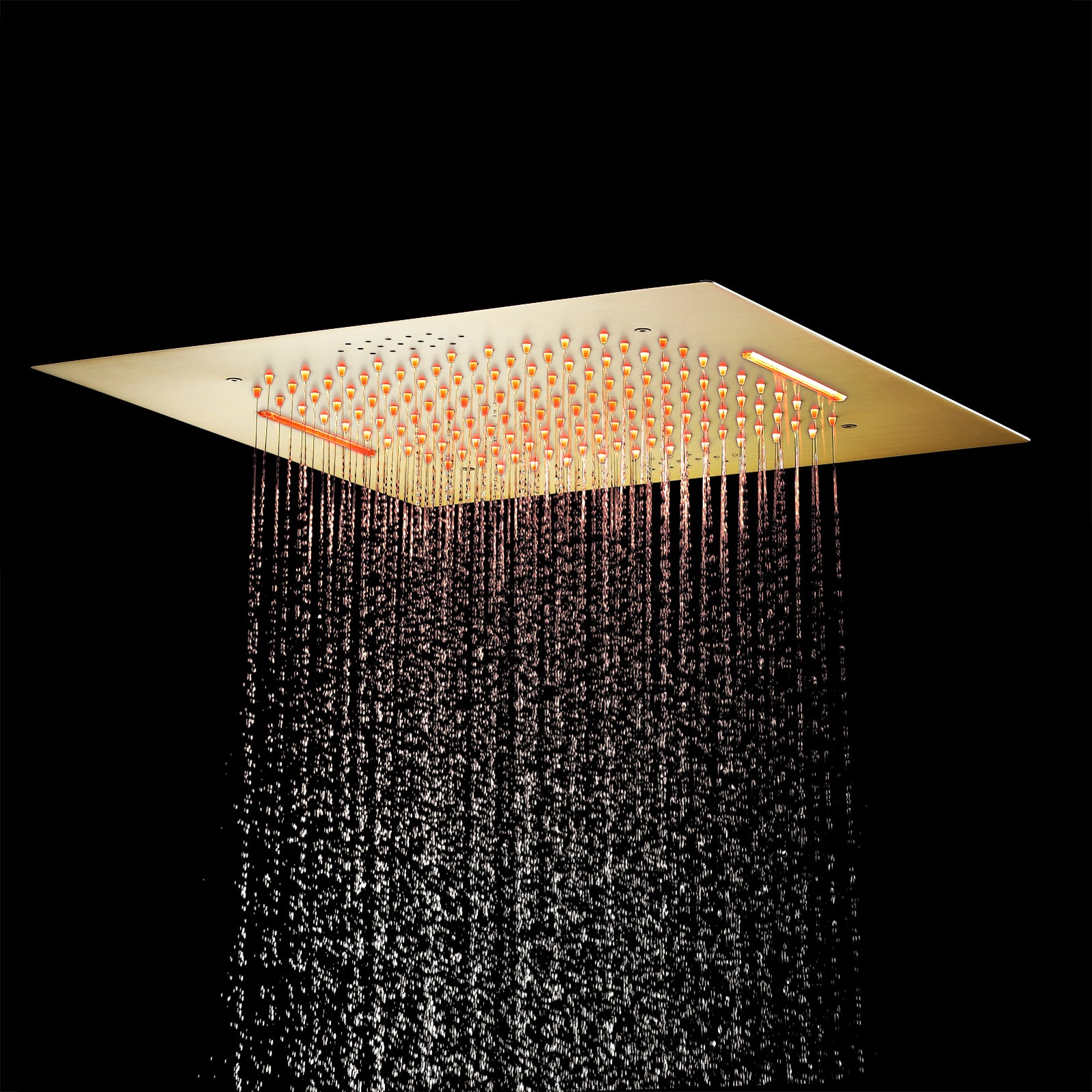 Brushed Gold 20-Inch Rainfall & Waterfall Shower Head with 64 LED Ligh ...