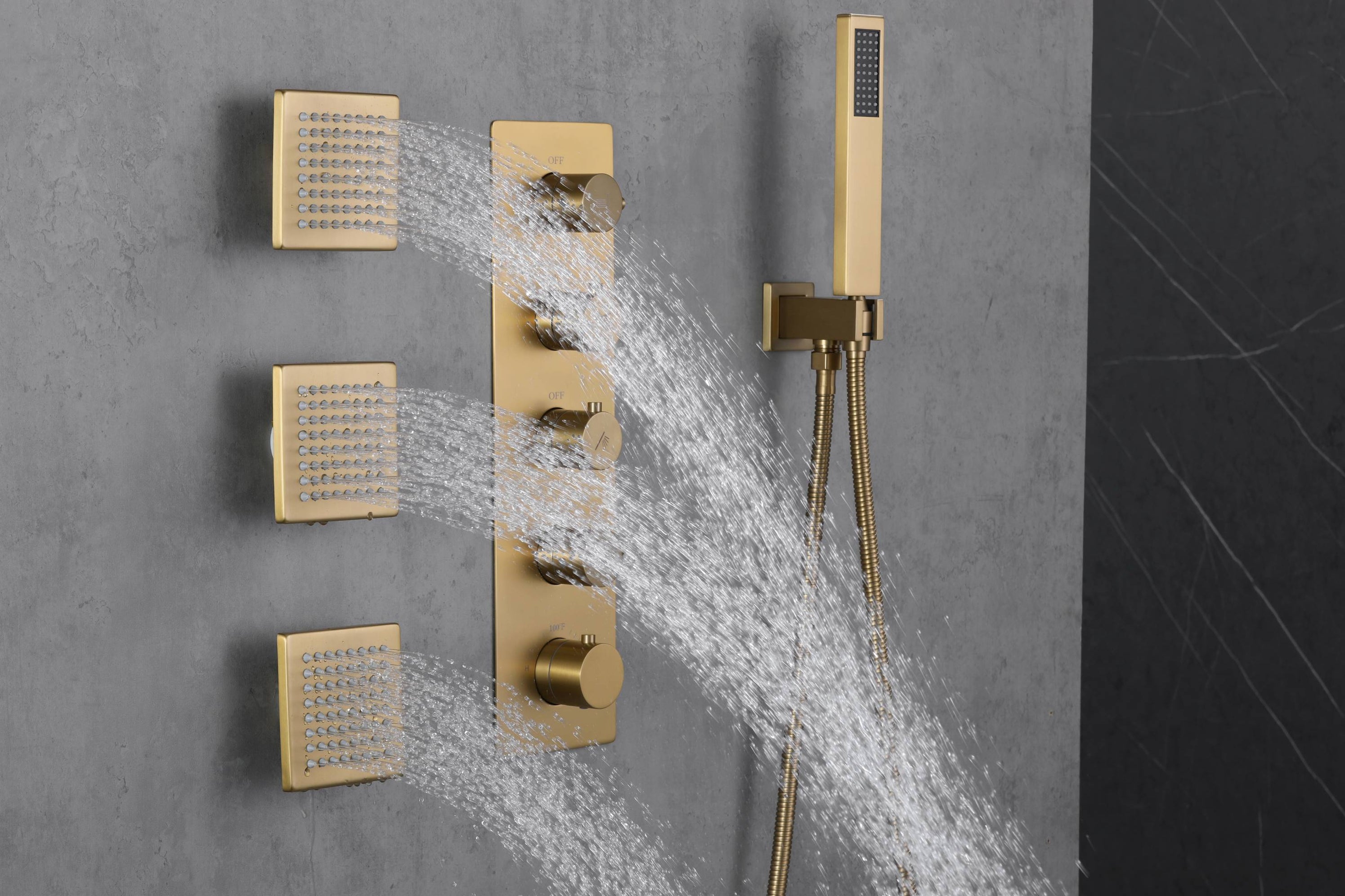 Brushed Gold 16-Inch Rainfall Ceiling Mount Shower Head with 4-Way The ...