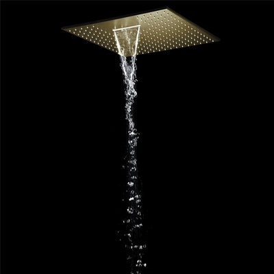Brushed Gold Ceiling Mount 20'' Or 24'' rainfall waterfall Shower Head ...