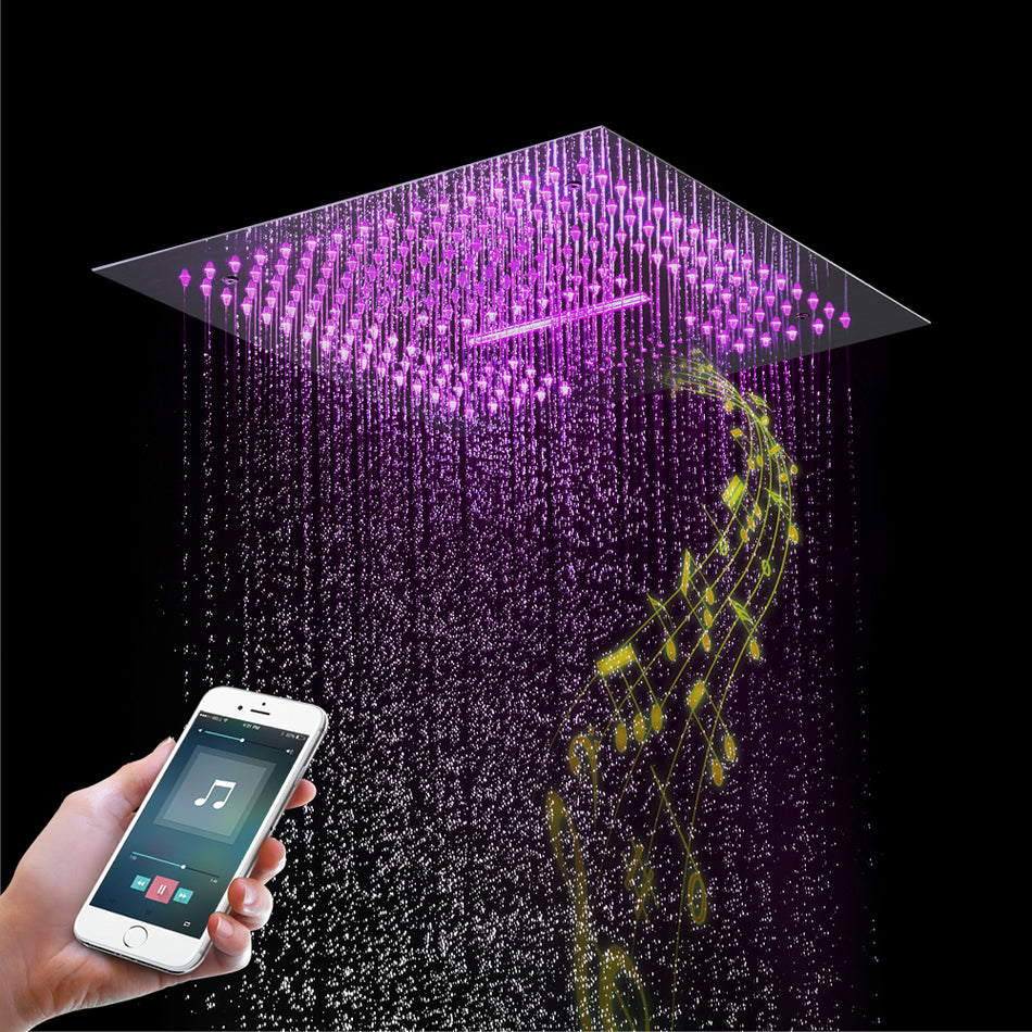 16" Brushed Nickel Flush Mount Shower System: 6-Way Thermostatic Valve ...