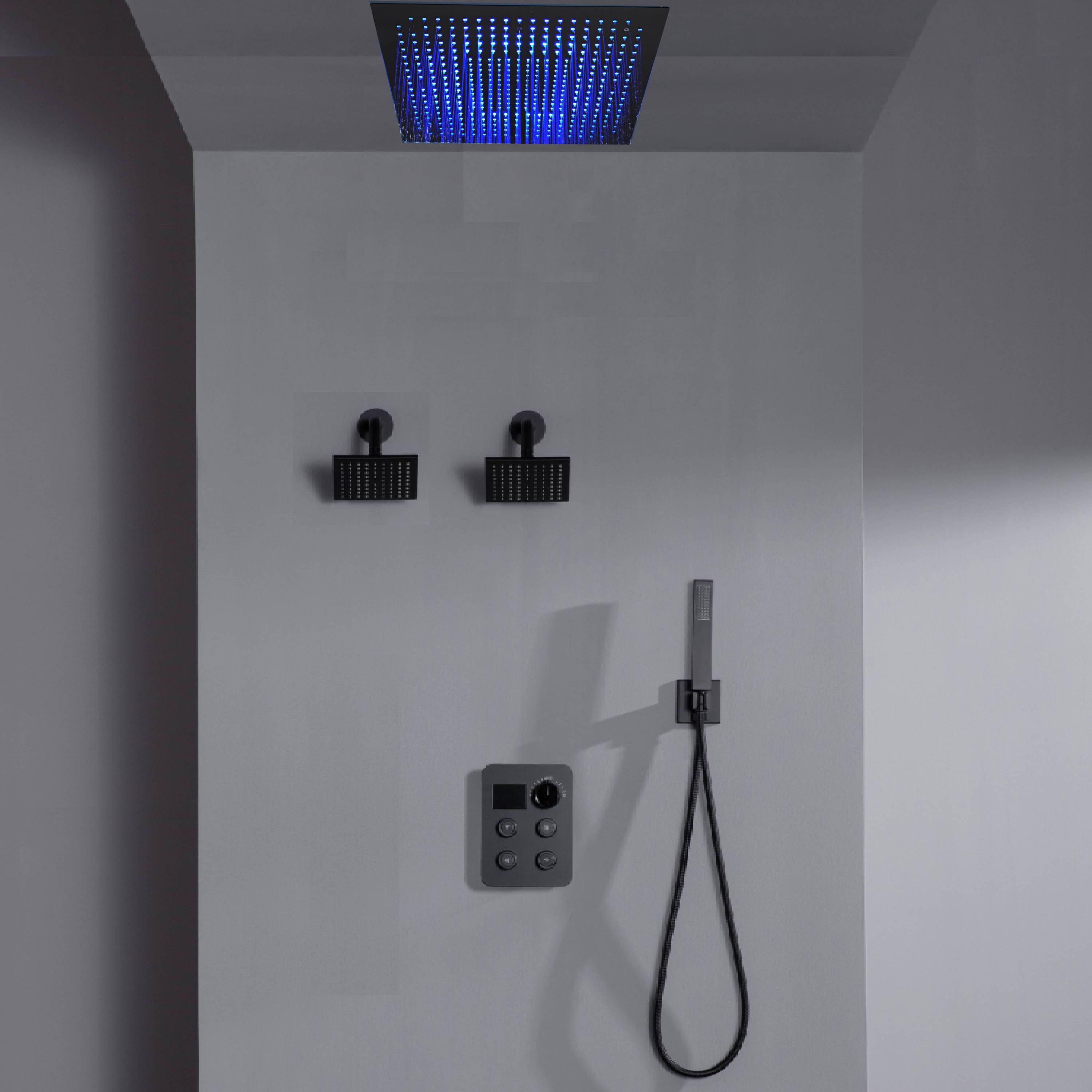 16" or 20" Flush Mount LED Rain Head Shower System with Dual Regular H ...