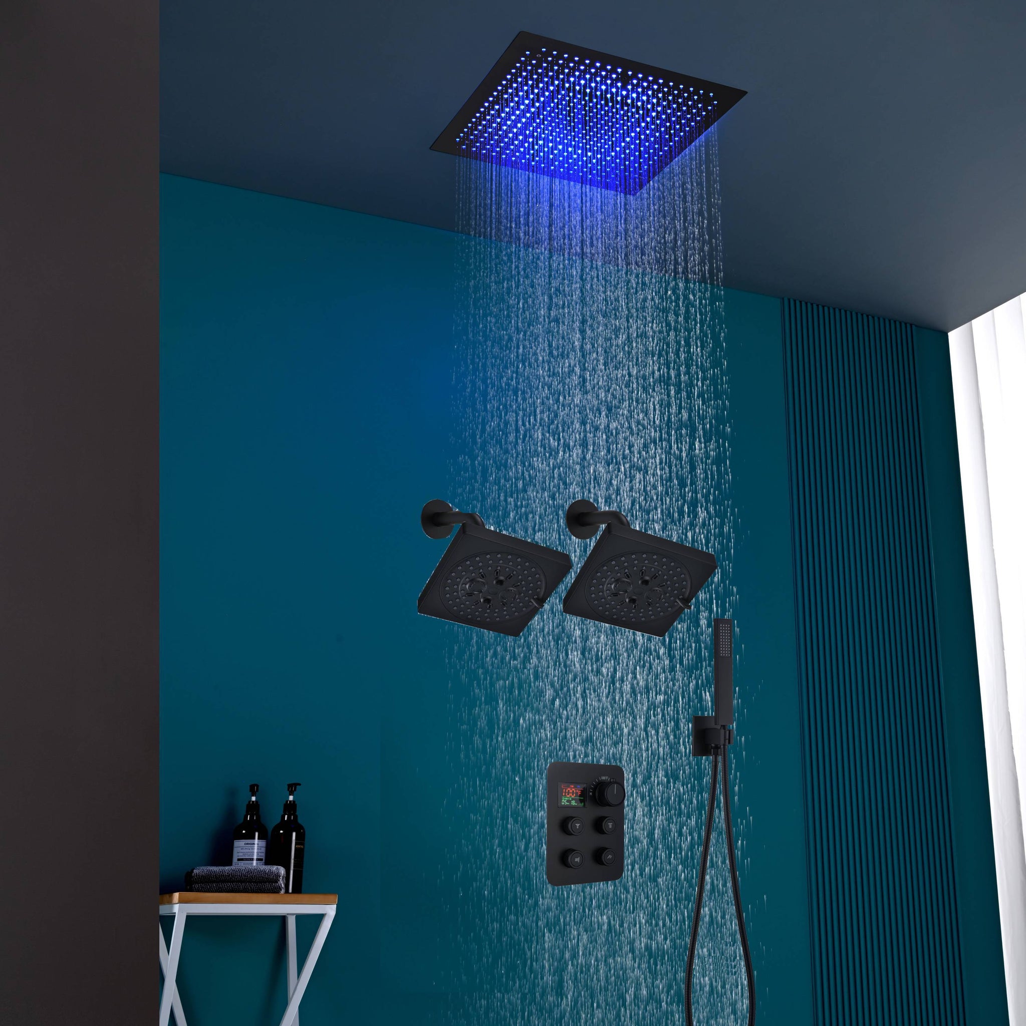 16" or 20" Flush Mount LED Rain Head Shower System with Dual Regular H ...