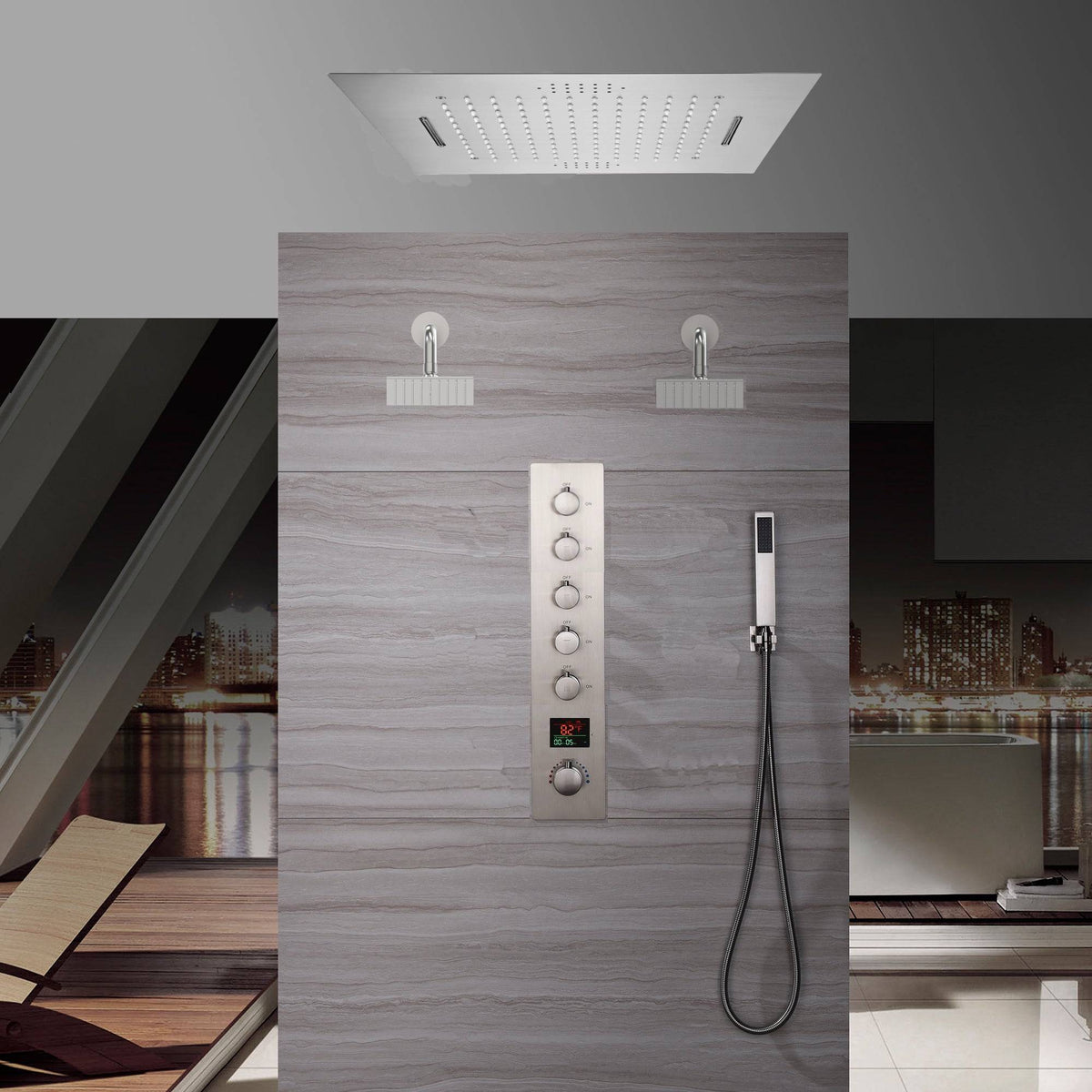Brushed Nickel Flush-Mounted 5-Way Digital Thermostatic Shower System ...