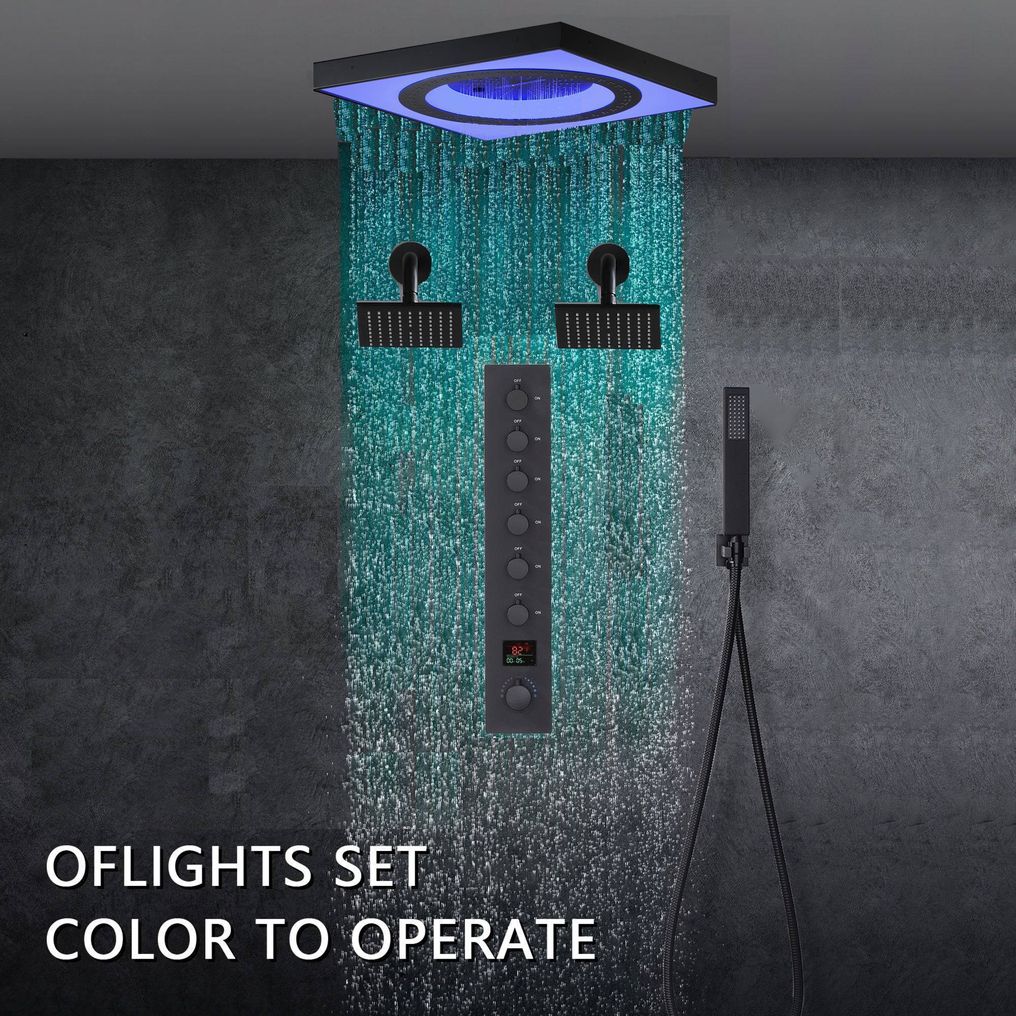 24" Flush Mount Rainfall Waterfall 6-Way Digital Shower System with LE ...