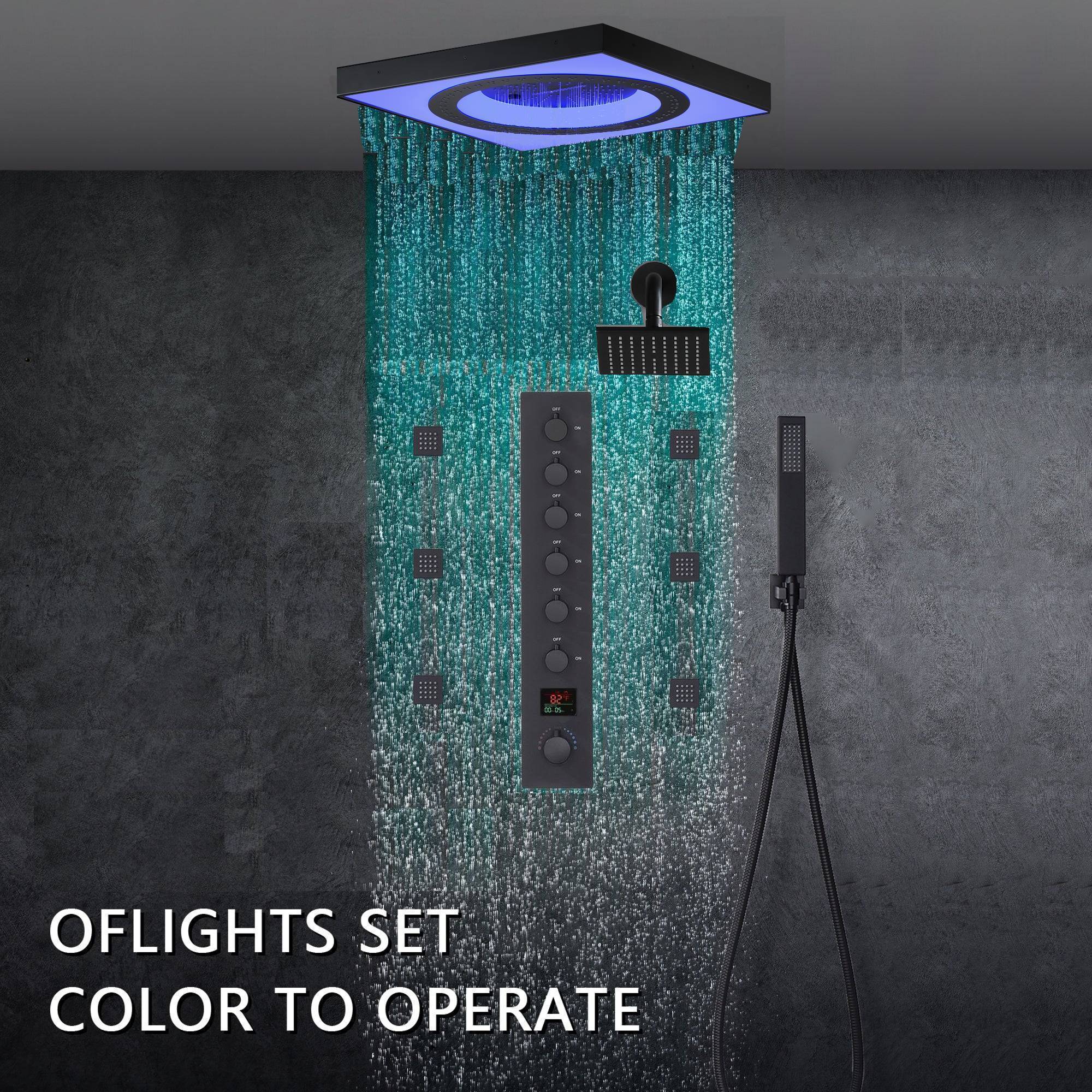 24" Flush LED Mount Rainfall Waterfall 6-Way Digital Shower System Wit ...