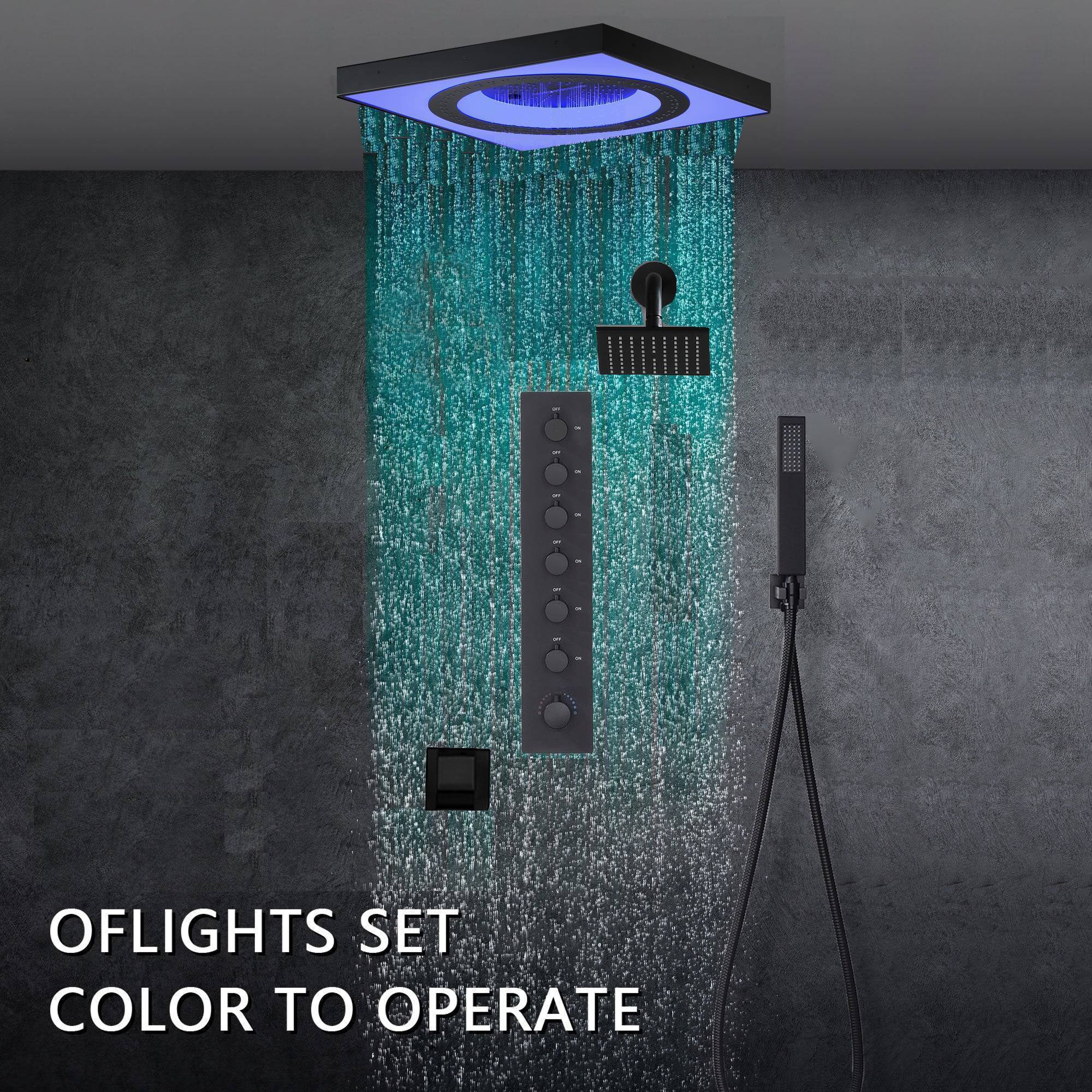 24" Flush Mount Rainfall Waterfall 6-Way Digital Shower System with LE ...