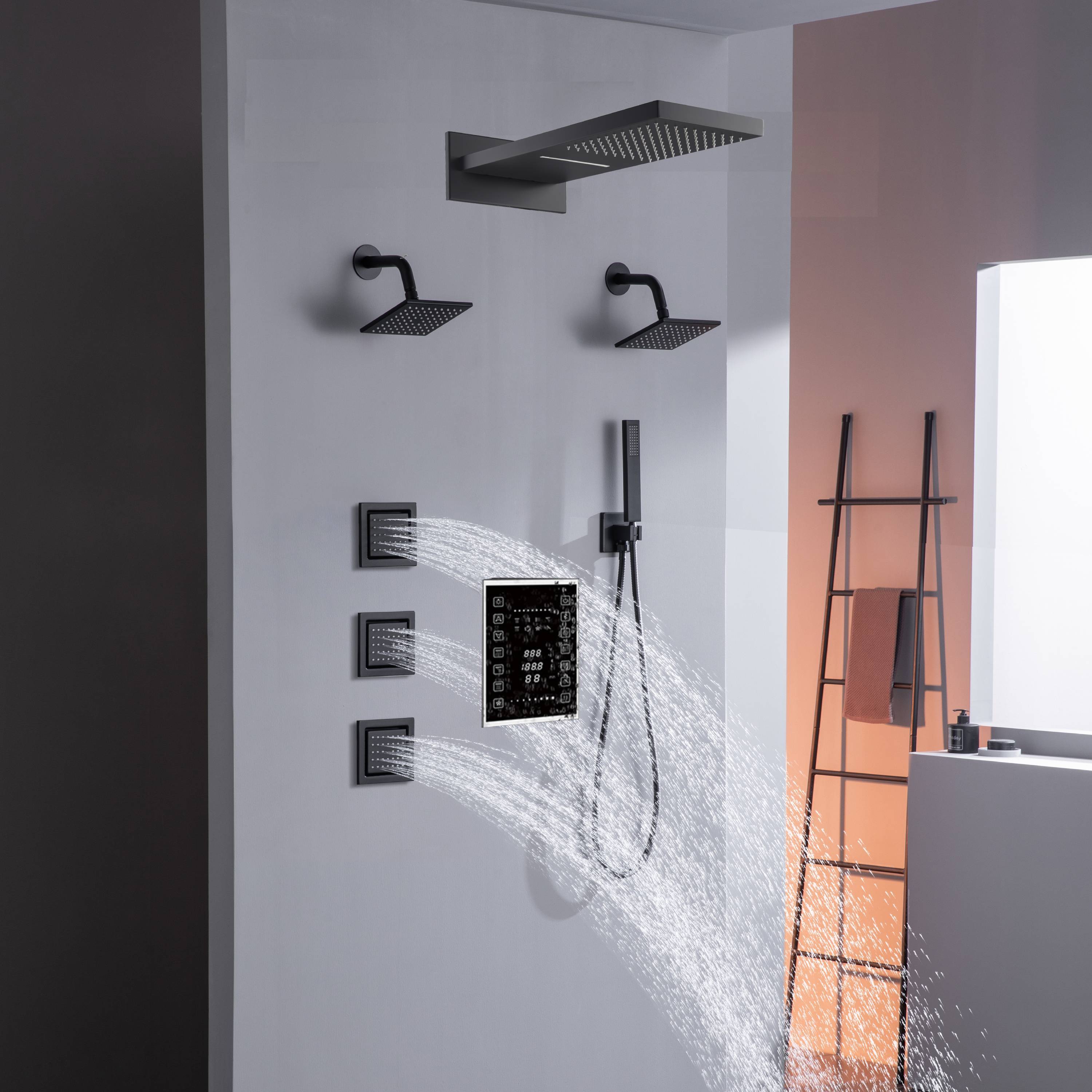 22" Rainfall Waterfall Shower System with 6-Way Digital Touch Thermost ...