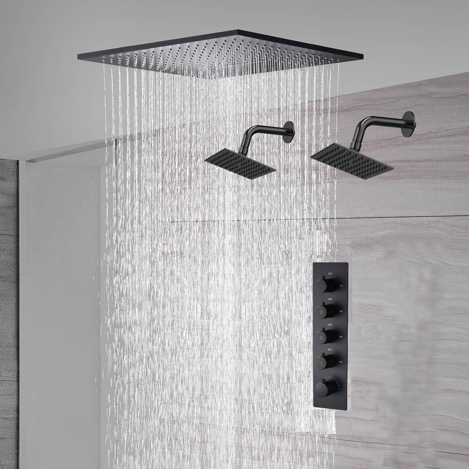 waterfall rainfall 20'' or 24'' Flush or ceiling mounted matte Black 4 ...