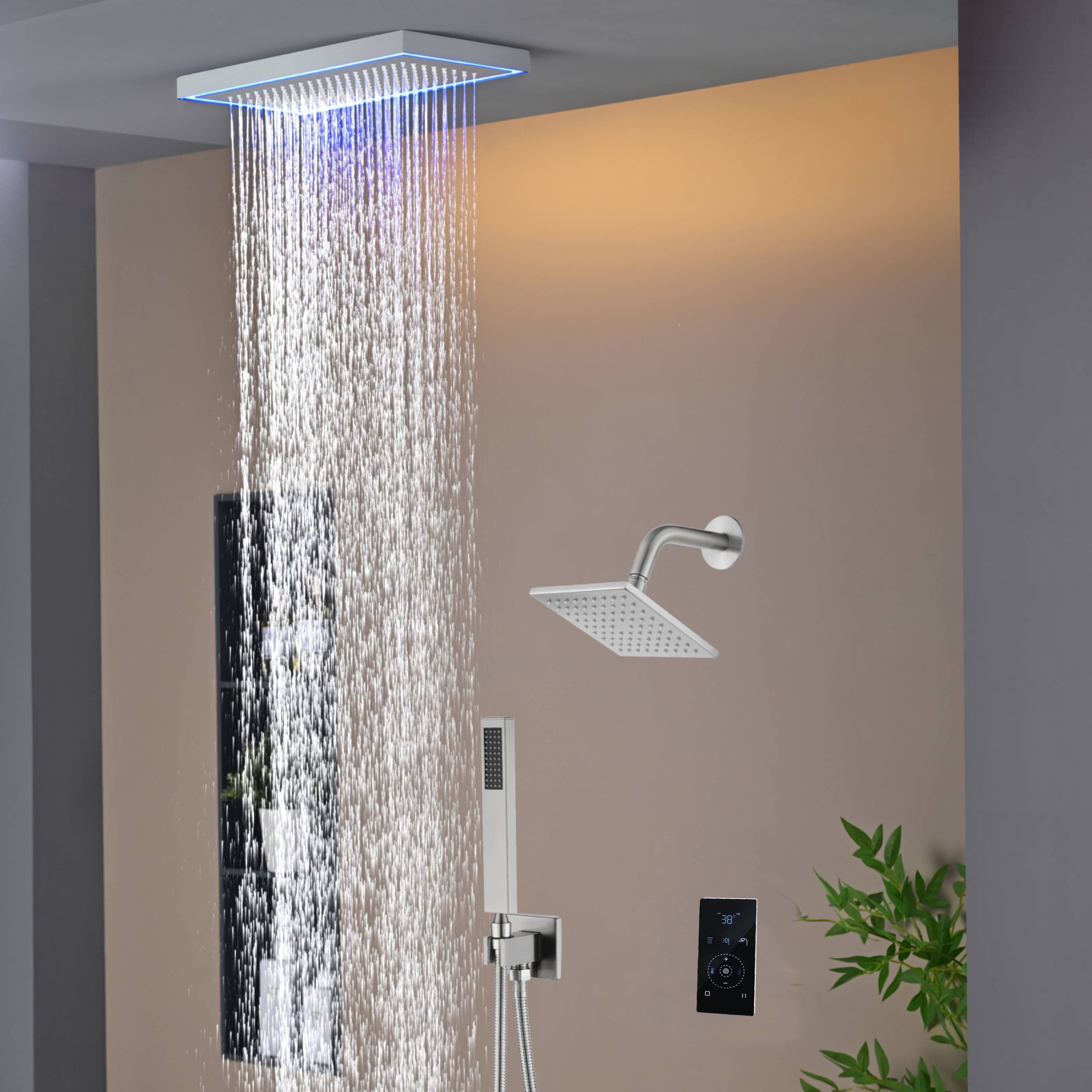 Matte Black or Brushed Gold or Brushed Nickel 16 x 8 inch rainfall Flu ...