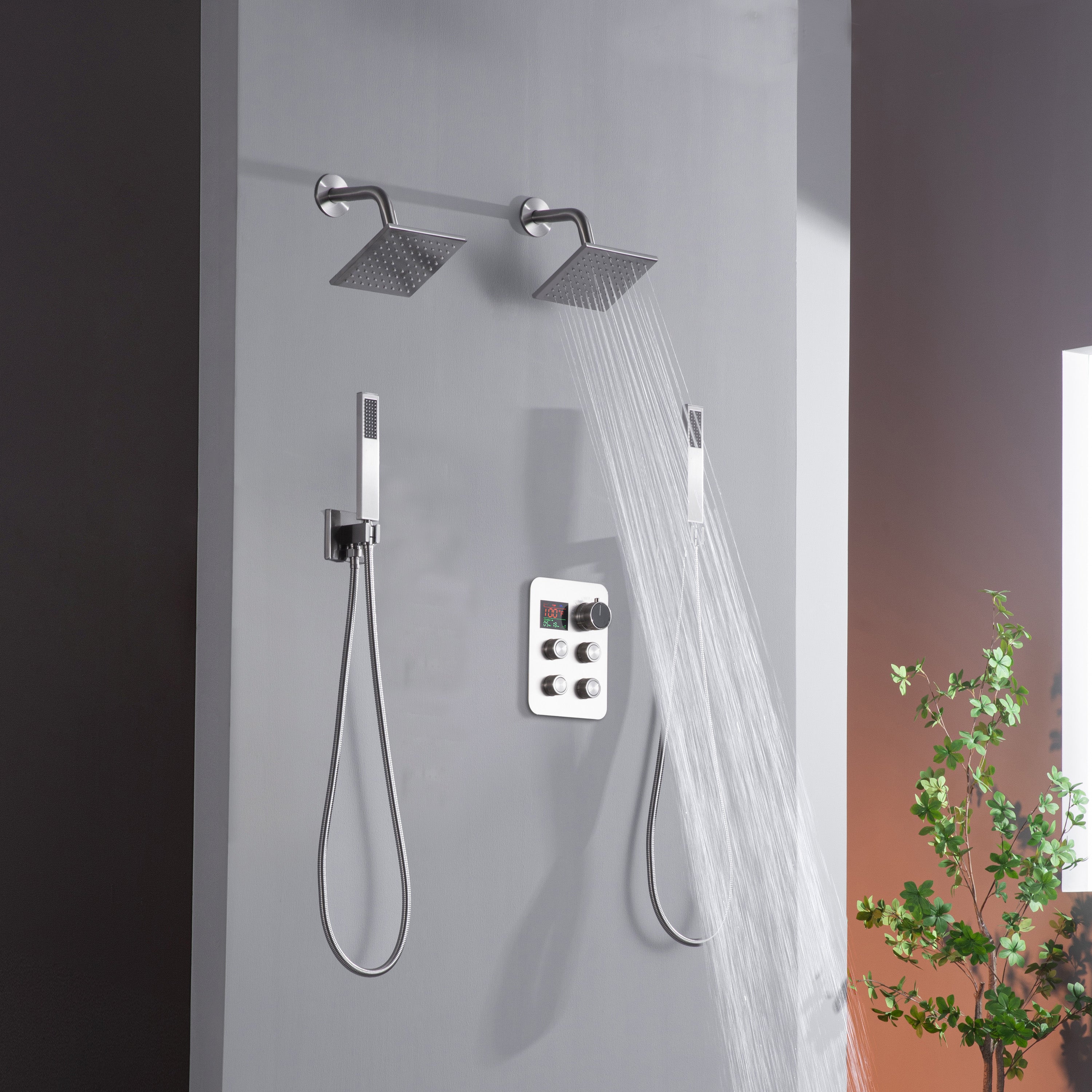 4-Way Thermostatic Faucet with Dual Regular Heads and Dual Handle wand ...