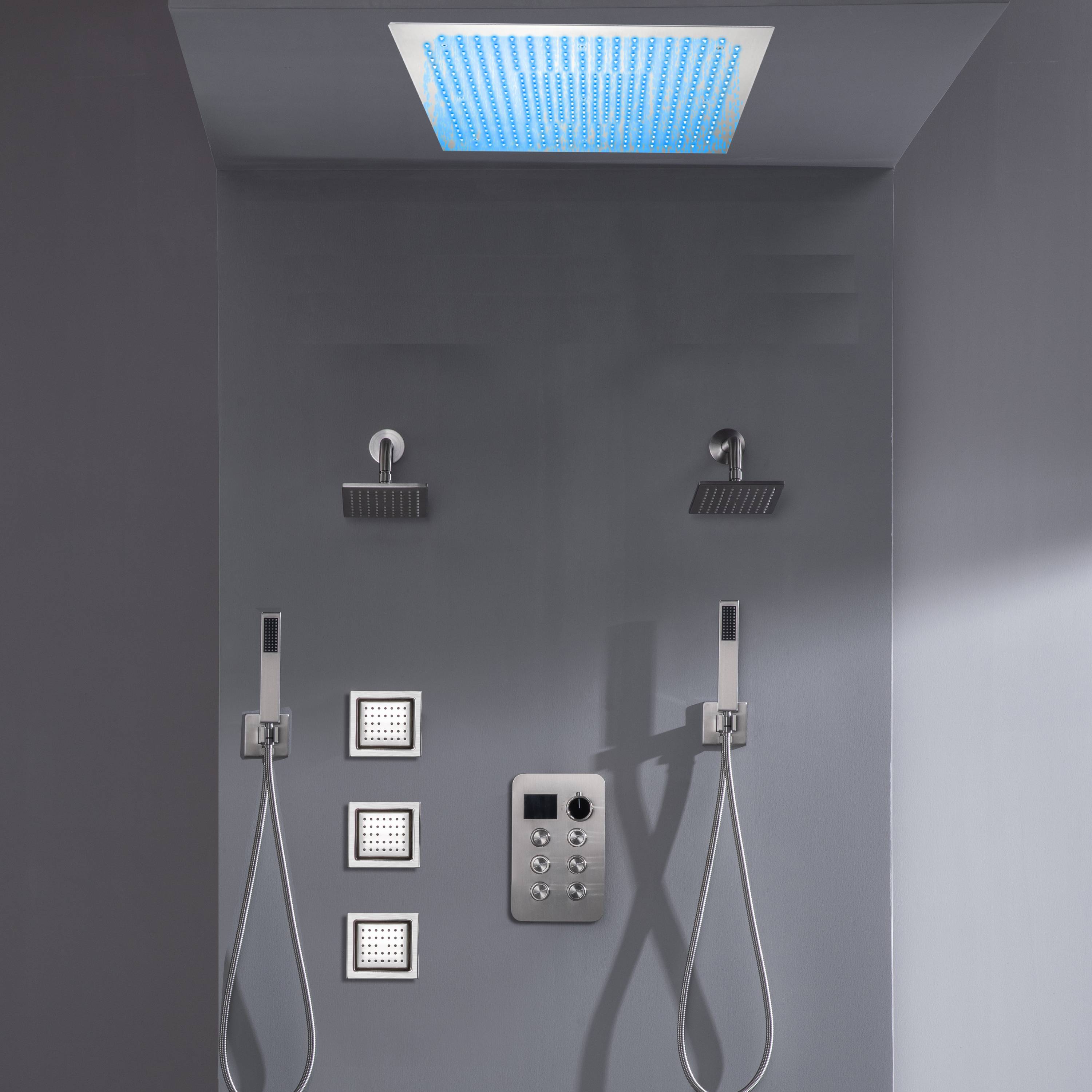 Flush Mount Shower Head with 6-Way Digital Faucet, Dual 6" Regular Hea ...