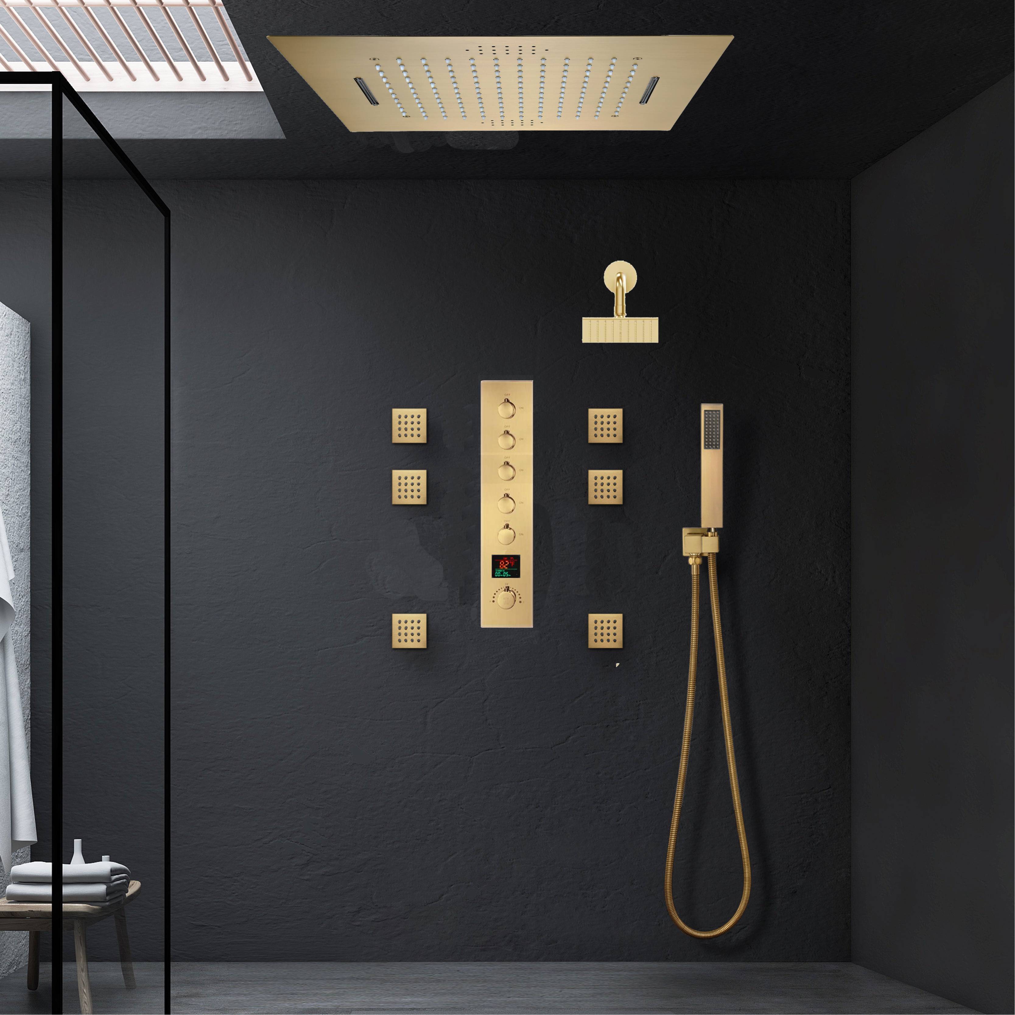 Brushed Gold Music LED Shower System: Flush-In 23'' x 15'' or 20'' x 2 ...