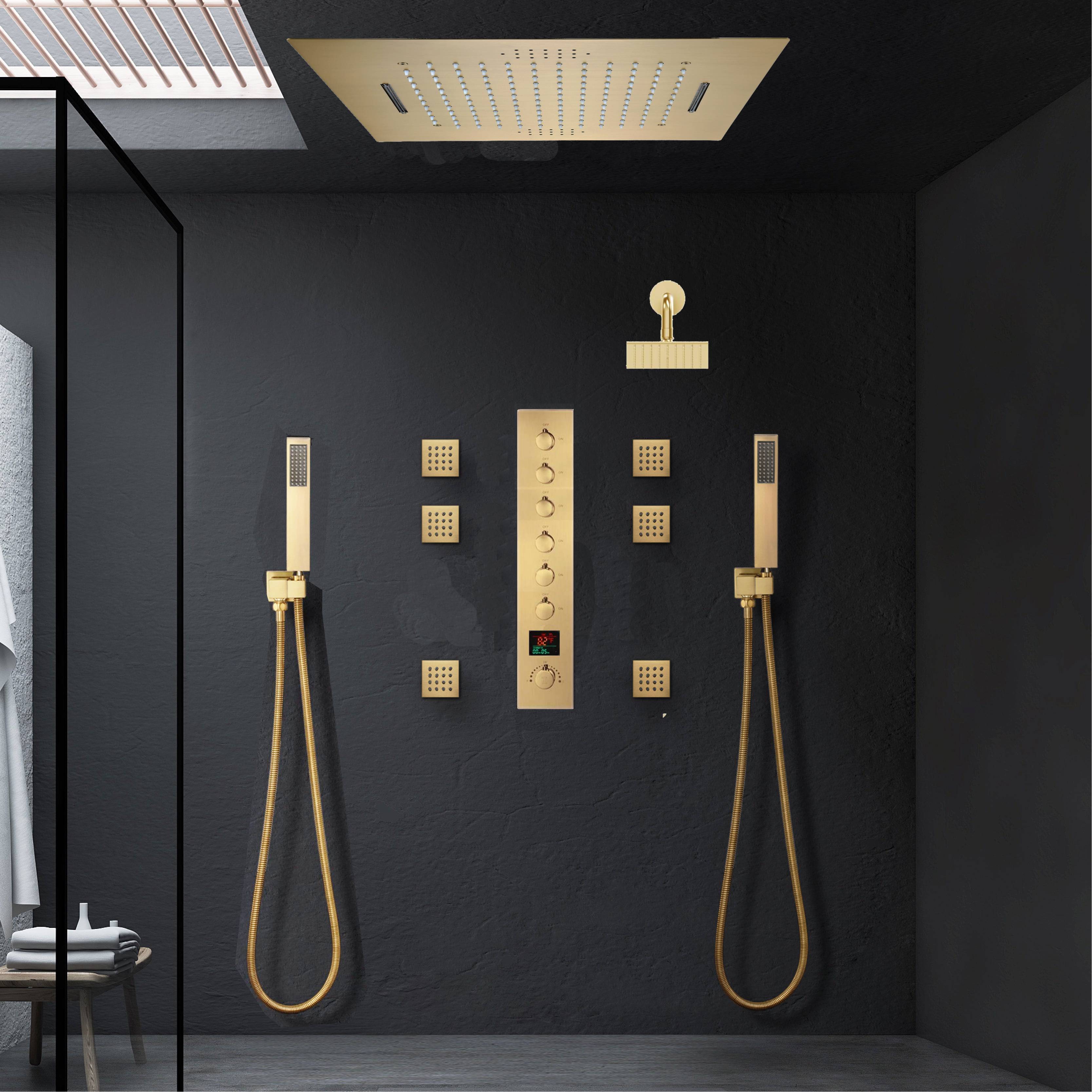 Brushed Gold Music LED Shower System: Flush-In 23'' x 15'' or 20'' x 2 ...