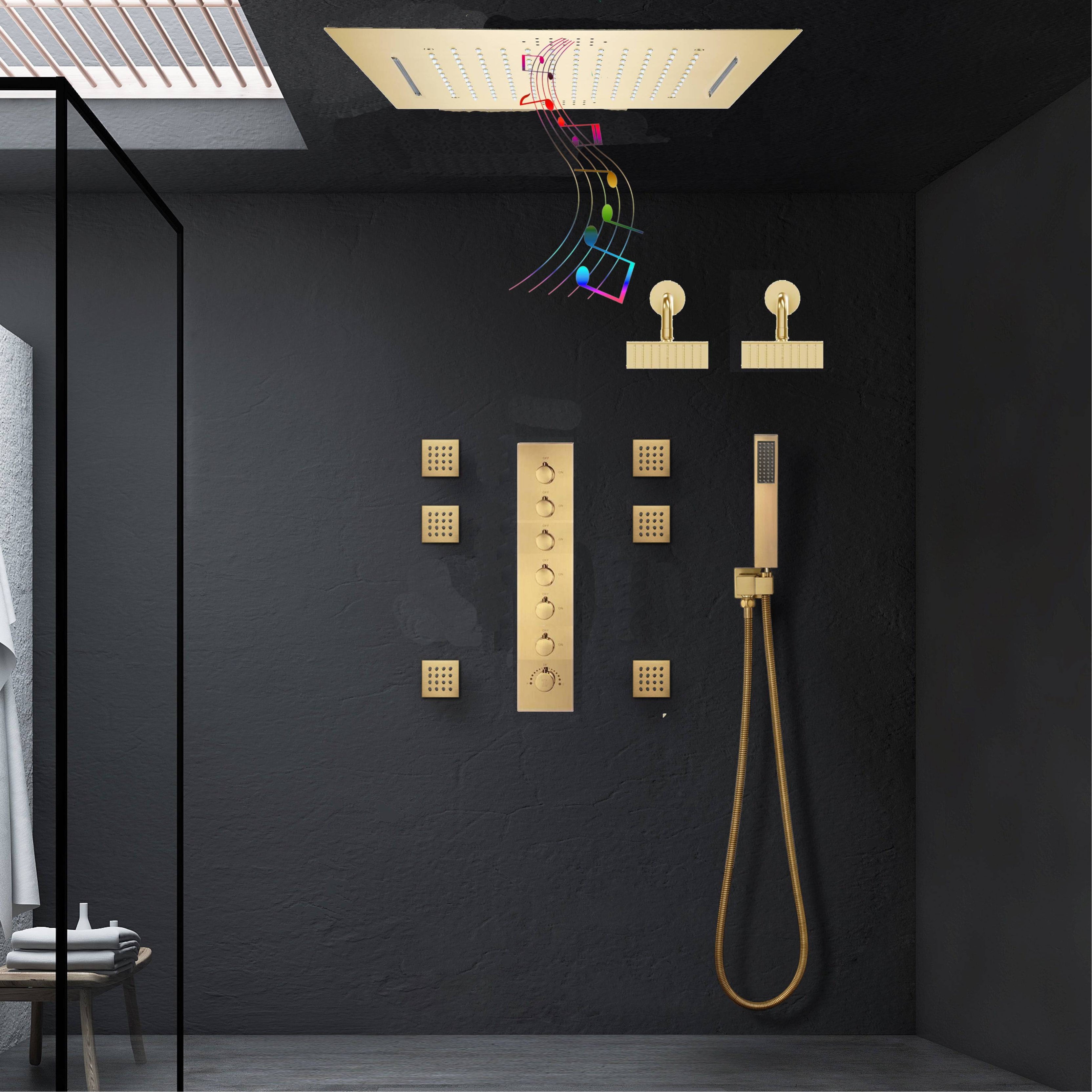 Brushed Gold Ceiling Mount 20'' Or 24'' rainfall waterfall Shower Head ...