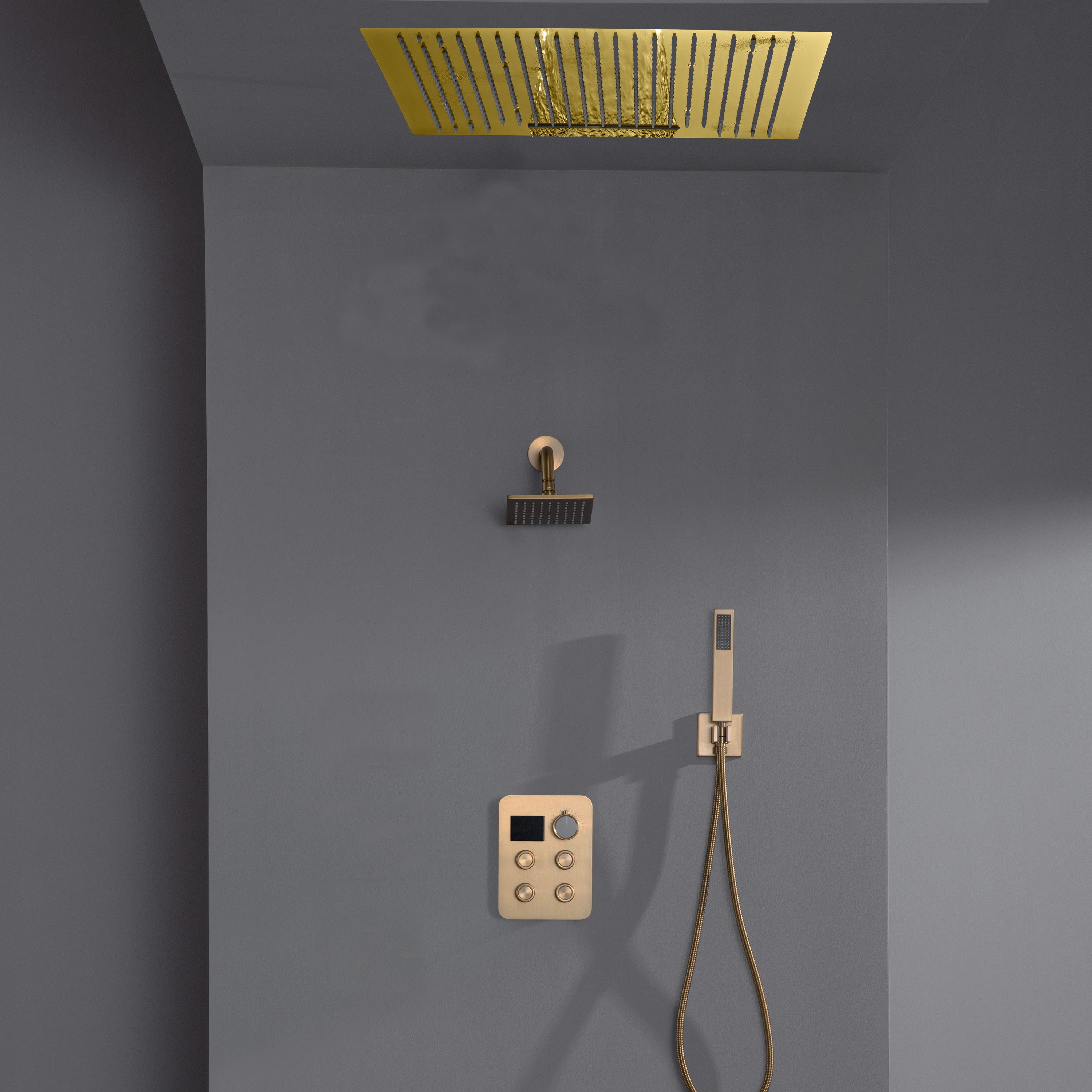 24 inch flush mount rainfall waterfall shower head 4 way thermostatic ...