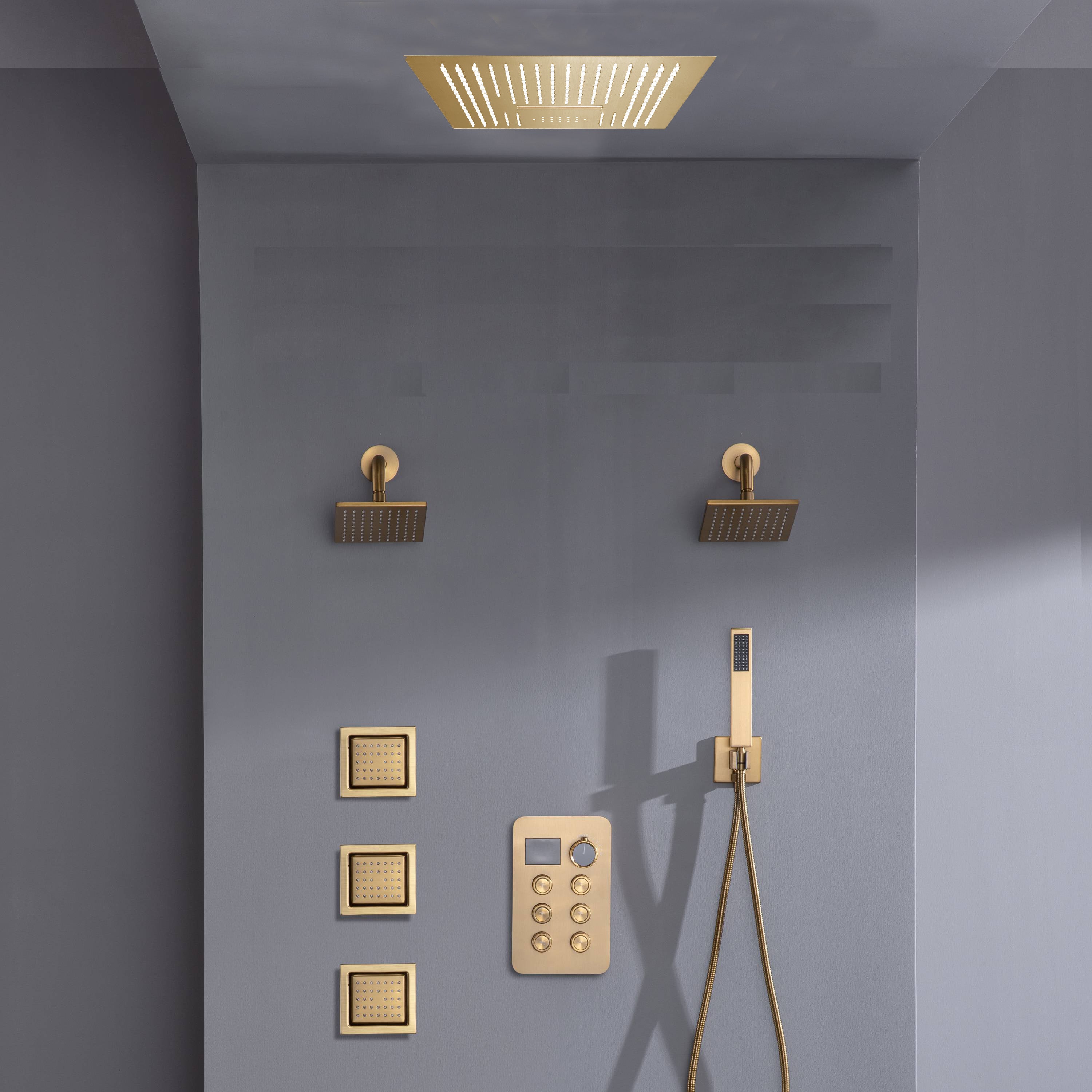 16-inch Bluetooth Music LED 6-Way Digital Thermostatic Shower System w ...