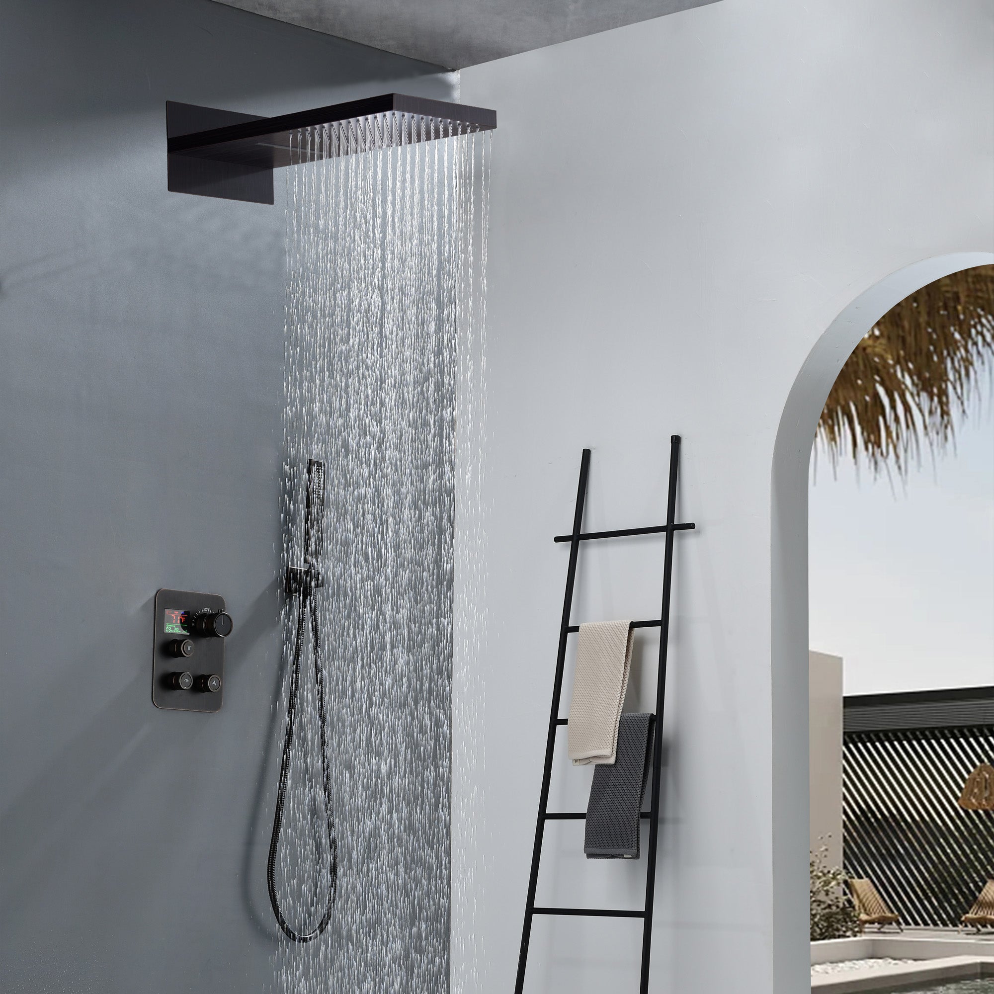 22" oil rubber bronze Rainfall/Waterfall Shower Head with 3-Way Thermo ...