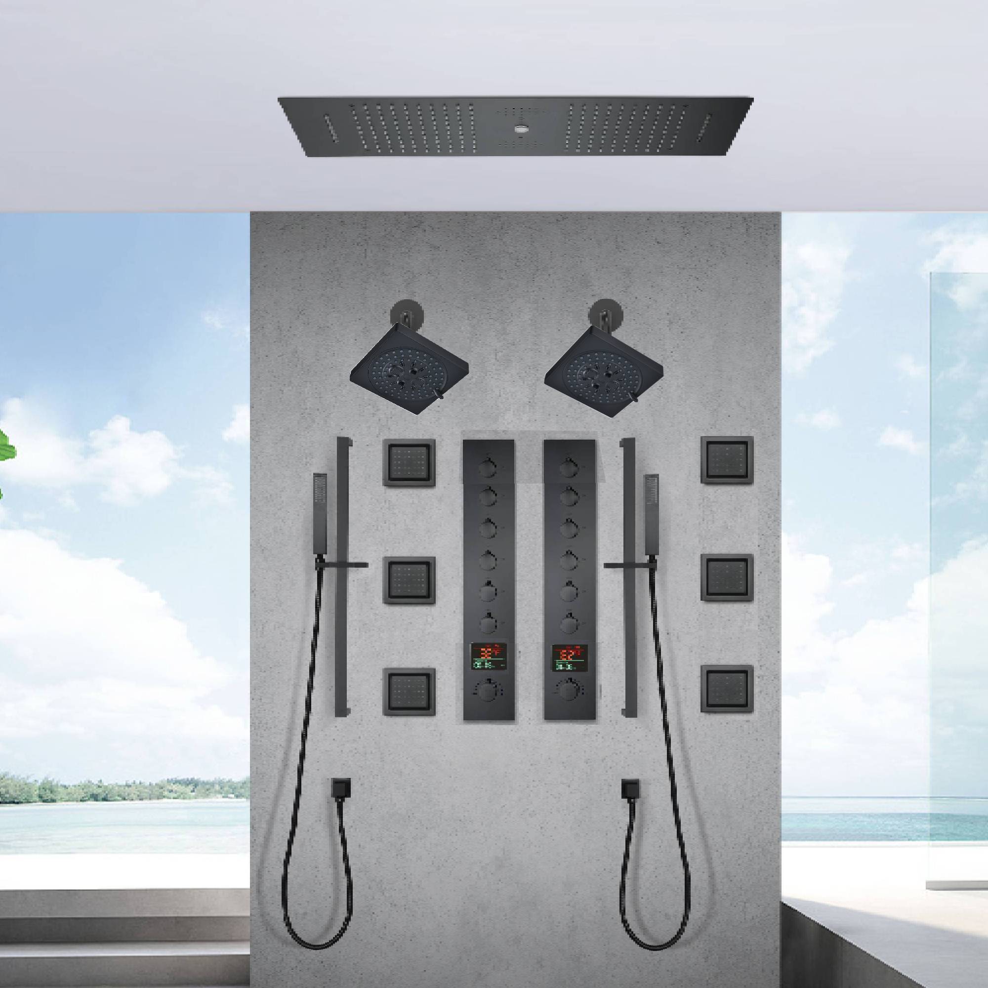 Matte Black 35" Bluetooth Music LED Shower System with Waterfall, 6-Wa ...