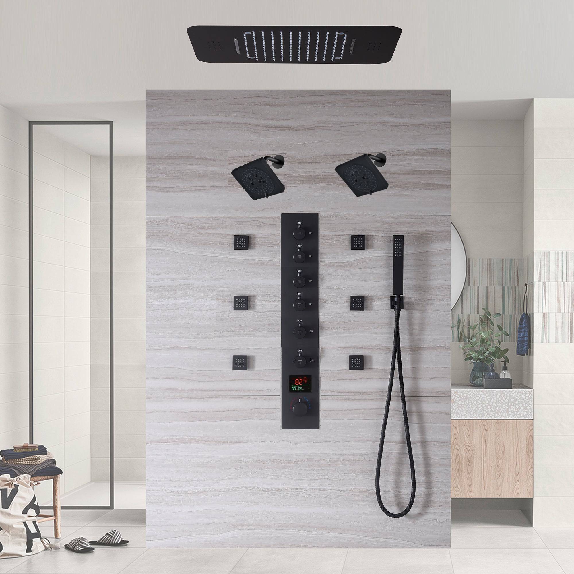 Matte Black LED Music Shower System: 20", or 23" with 6-Way Digital Th ...
