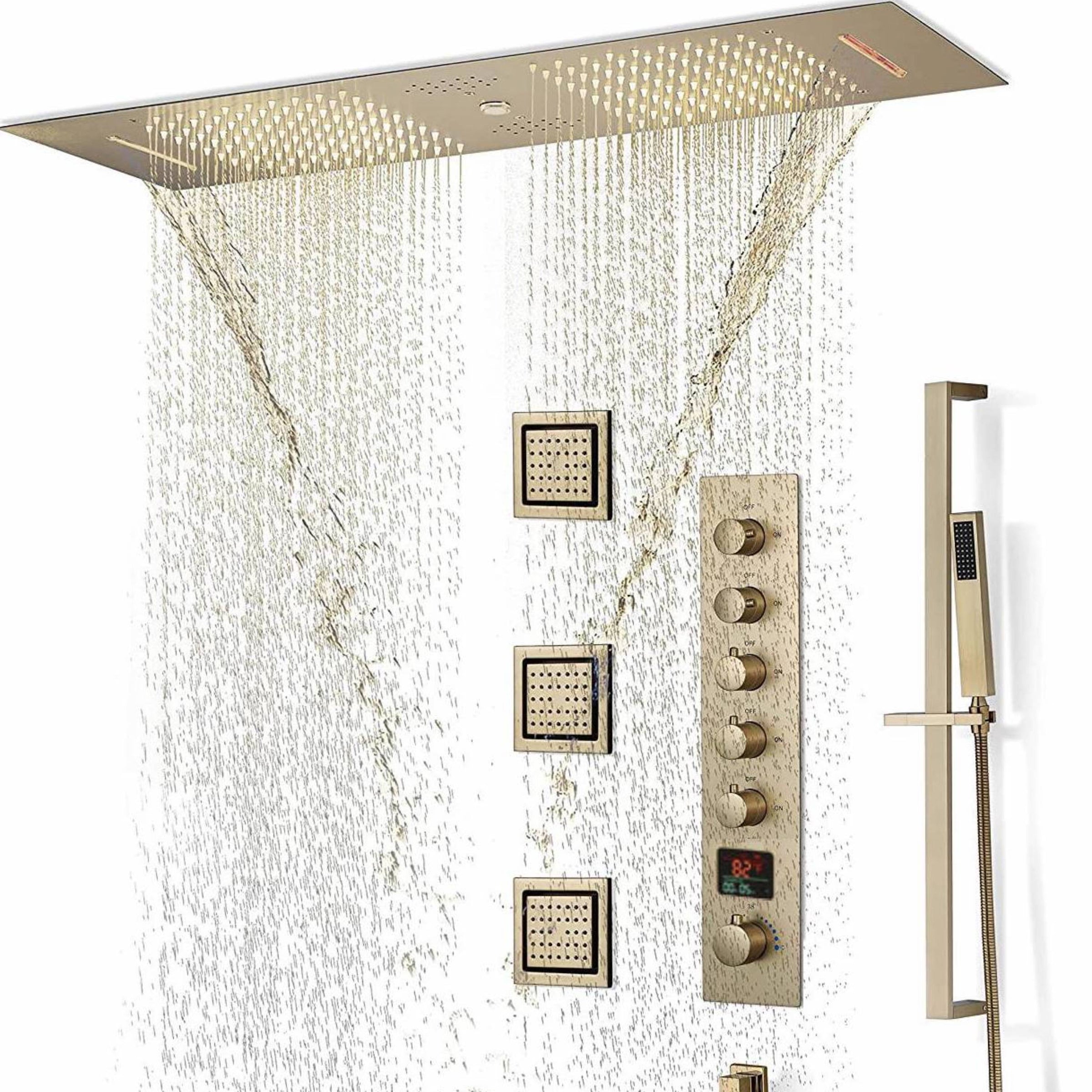 20 inch Brushed nickel ceiling mount rainfall waterfall shower systems– wonderland shower inc