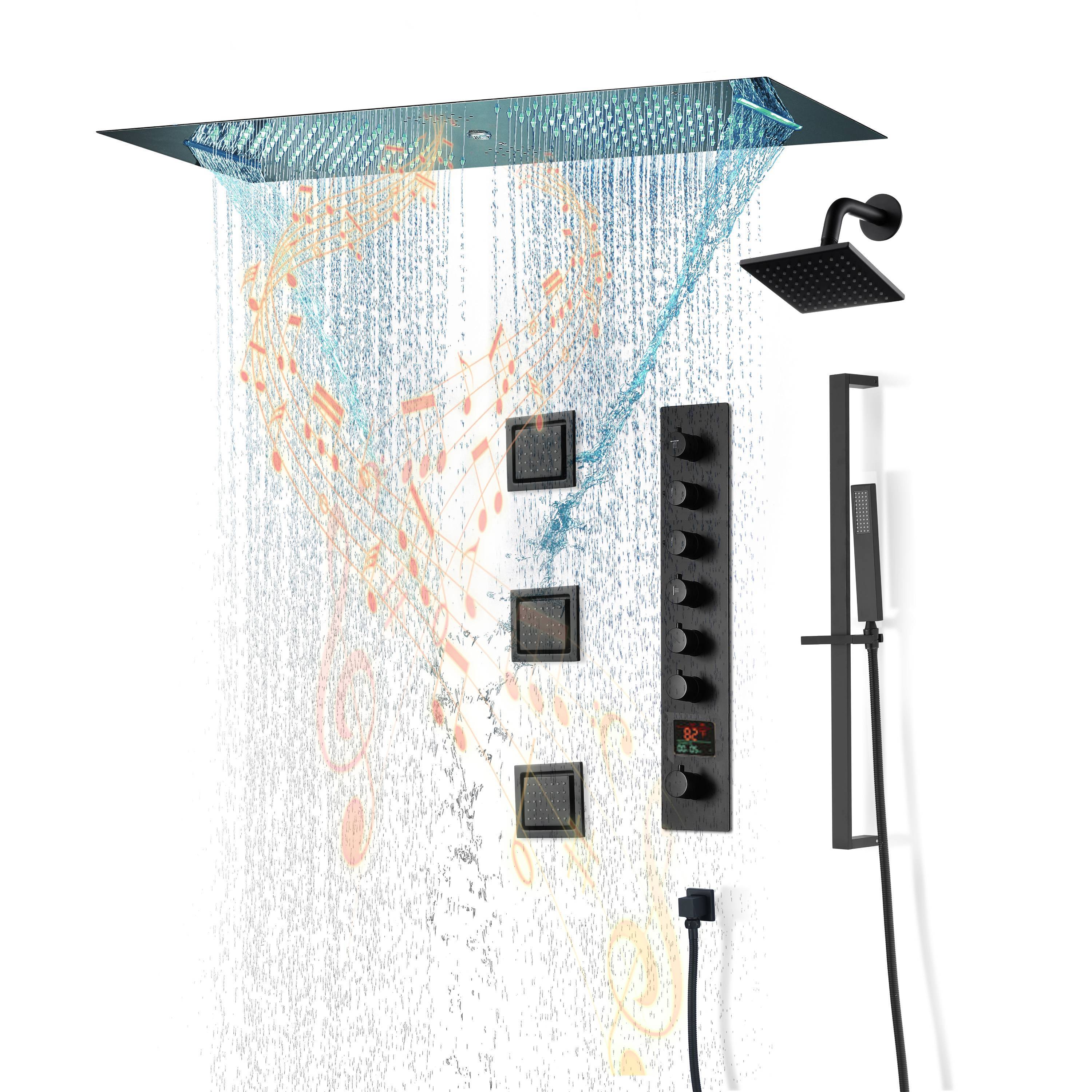 Matte Black Or Brushed nickel 35" Bluetooth Music LED Shower System wi ...