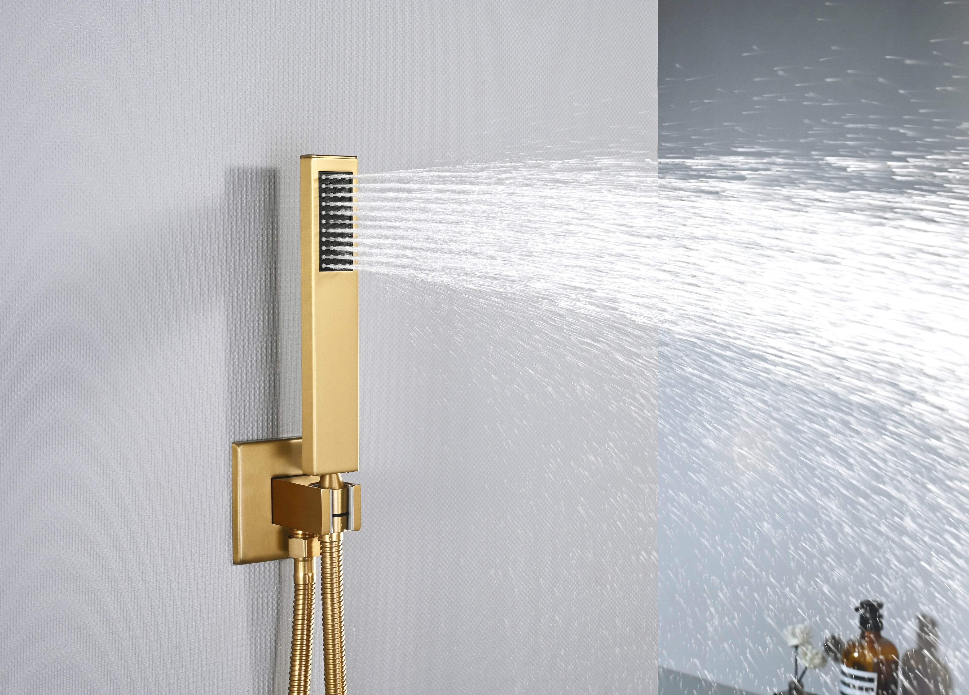 Brushed Gold 12 Inch Rain head wall Mount two way pressure balance Sho ...