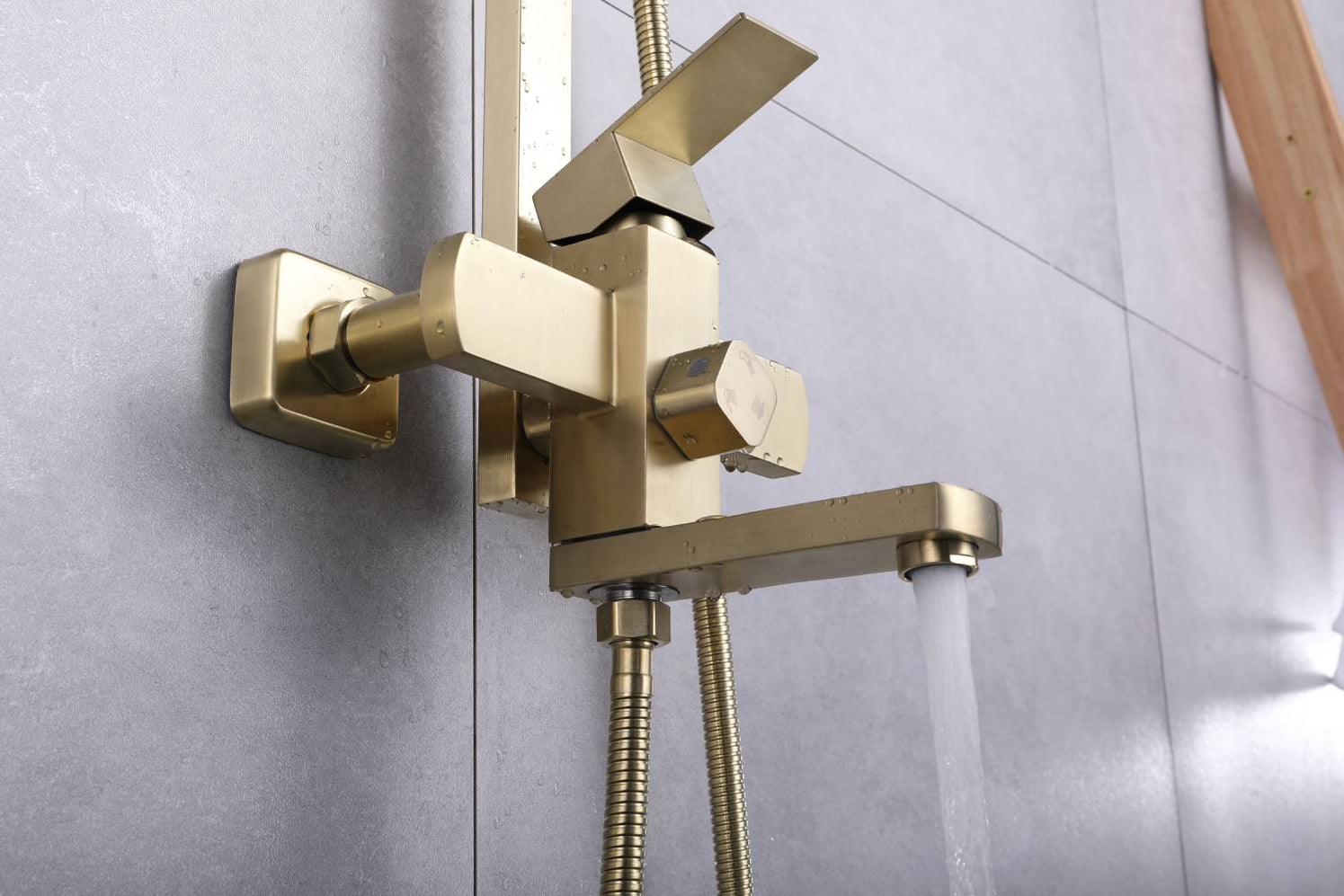 Luxury Brushed Gold 3-Function Exposed Shower Set with Handheld Shower ...
