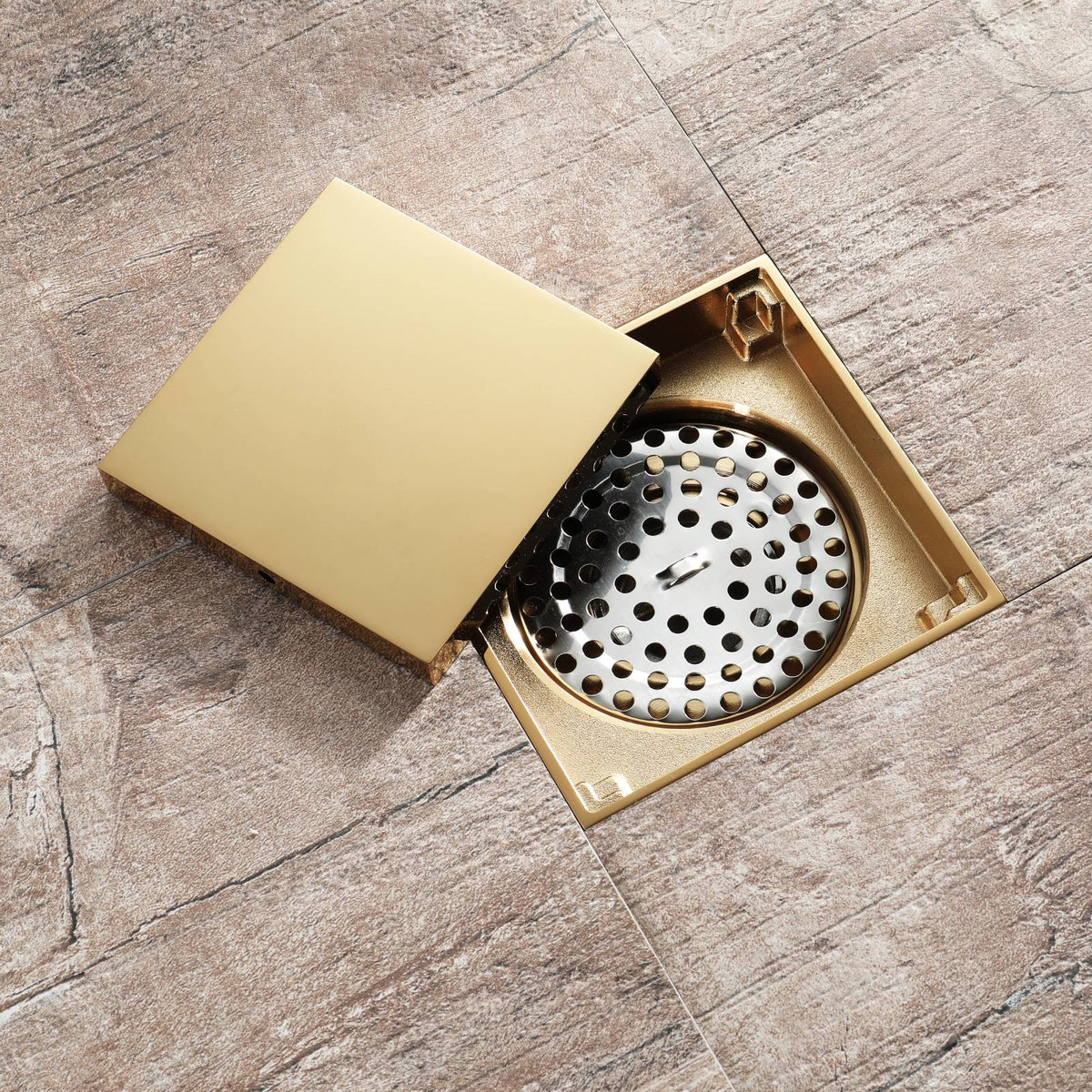 Polished Gold brass floor drain 4x4inch wonderland shower inc
