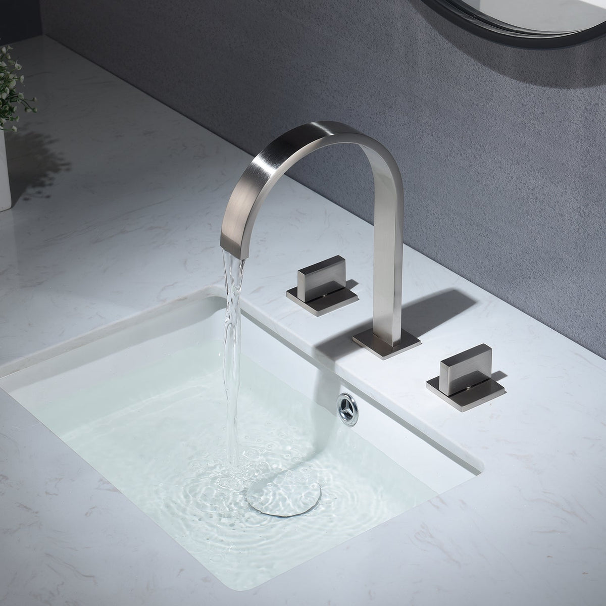 Brushed Nickel Waterfall Widespread Bathroom Basin Faucet with Two Han ...